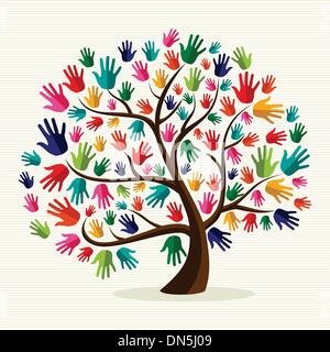 Tree with colorful human hands together. Community team concept ...