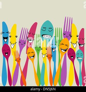 Happy kitchen silverware cartoon set Stock Vector Art & Illustration ...