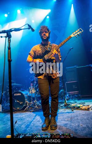 The Foals with lead singer Yannis Philippakis performing on the Pyramid ...