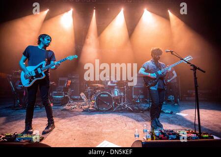 The Foals with lead singer Yannis Philippakis performing on the Pyramid ...