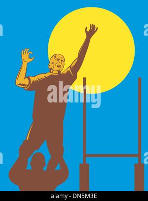 illustration of a rugby player catching lineout ball inside shield with ...