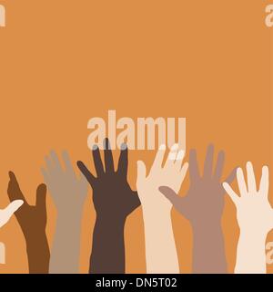 Raised arms and hands of multi-ethnic people from different nations and ...
