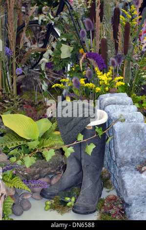 Boots & Wool Hat (Compo) in a Floral Art Display of Last of the Summer ...