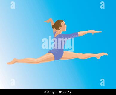 Illustration of female gymnast jumping splits on air front view done in ...