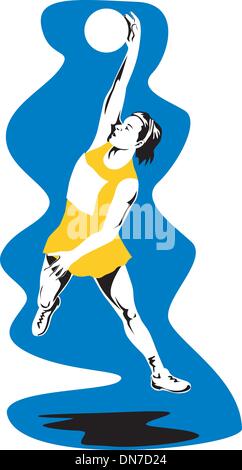 illustration of a netball player jumping and rebounding for ball set ...