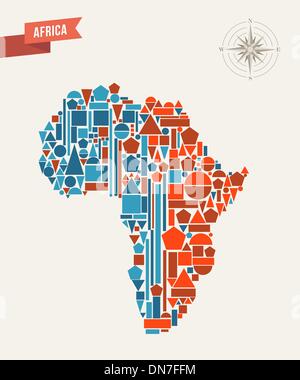 Africa map. Map of the continent with beautiful geometric waves in red ...