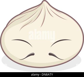 Traditional Chinese steamed pork bun Baozi on bamboo round tray vector ...