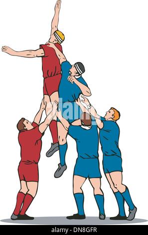 illustration of a rugby player catching lineout ball inside shield with ...