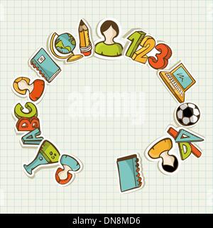 Back to school speech bubble with colorful celebration elements on ...