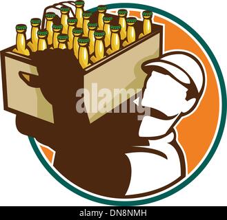 Bartender Carrying Beer Case Retro Stock Photo - Alamy