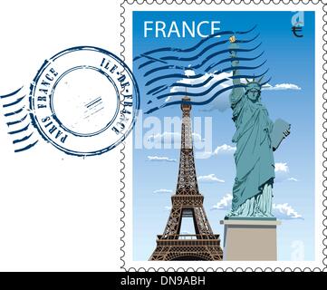 Postal stamp with EIFFEL TOWER famous landmark of PARIS, FRANCE Stock ...