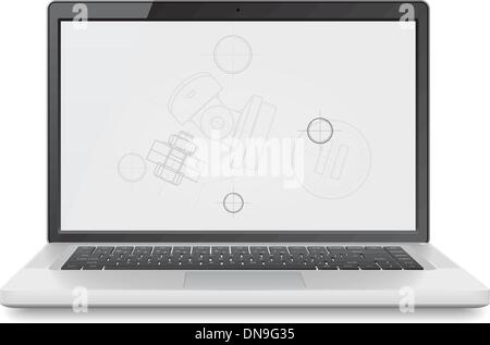laptop computer with gear machine in screen vector illustration design ...
