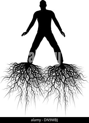 Editable vector silhouette of a man with roots from his feet Stock ...