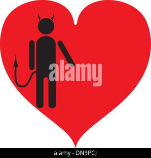 I love devil. Symbol of heart and demon with horns. Red Satan. Prince ...
