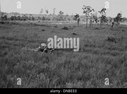 Soldier Displaying Proper Shooting Position in Field During Training ...