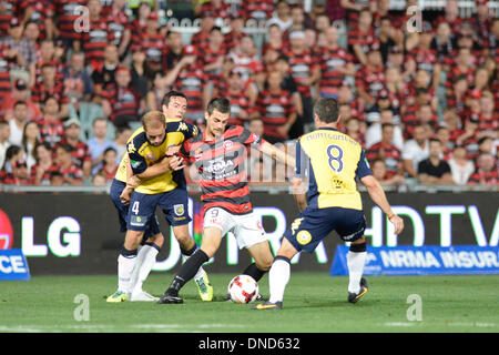 Marcel Seip of the Central Coast Mariners contests for the ball with ...