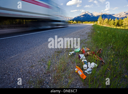 Roadside garbage on Trans Canada Highway, Banff National Park Stock ...