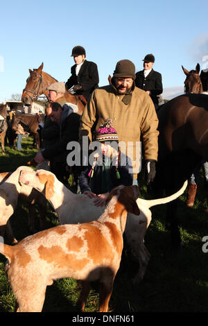 Priddy, Somerset, UK Boxing Day 2013. The Hound Master of the Mendip ...