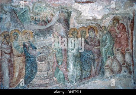 Miracle of Jesus. Turning water into wine. Marriage at Cana. Relief ...