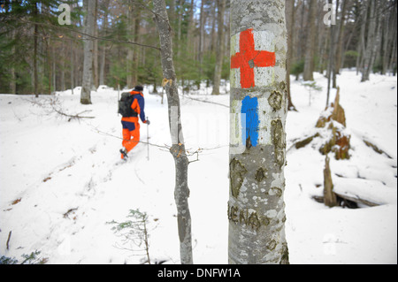 Blue tourist sign in winter, Czech Republic, 2019. (CTK Photo/Rostislav ...