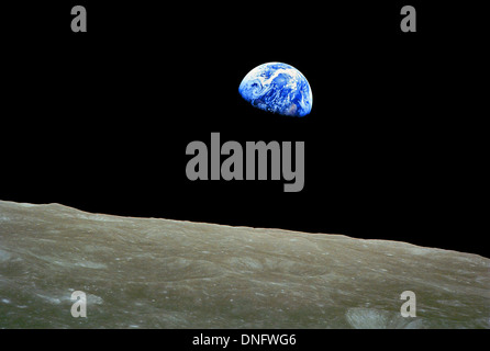 Earthrise, photograph of Planet Earth rising over the horizon of the ...