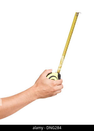 Hand holding metal ruler isolated on white background Stock Photo - Alamy