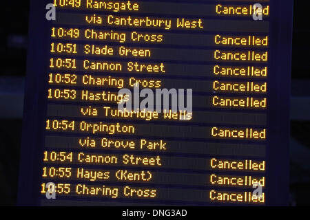 London, UK. 27th Dec, 2013. Train notification boards showing trains ...