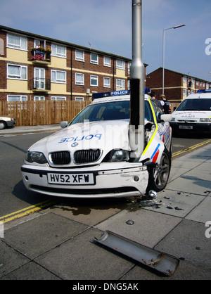 A car crashed into a lamp post Stock Photo - Alamy