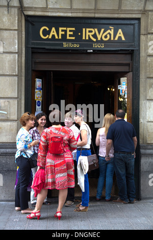 Bilbao Spain bar caffe people in street Stock Photo - Alamy