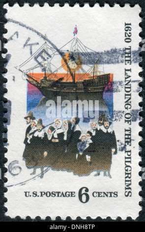 This image shows the landing of the Pilgrims in 1620. Their ship, the ...