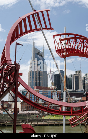 Nashville Skyline with Ghost Ballet Sculpture Golden Hour River ...