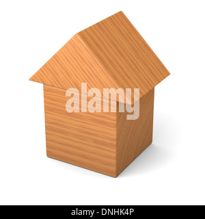 House made of wooden cubes isolated on white background Stock Photo - Alamy