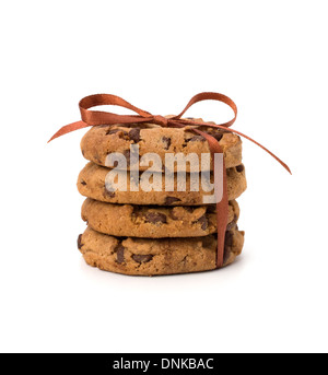 Festive wrapped chocolate pastry biscuits isolated on white background ...