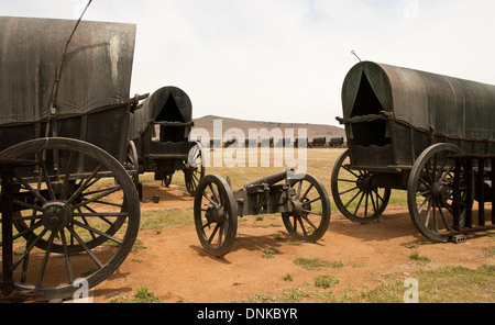 Laager with bronze replicas of ox-wagons used by Voortrekkers at the ...