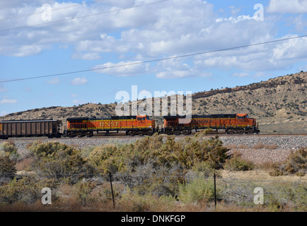 Huge American multiple unit freight train with 4 locomotives runs along ...