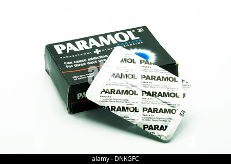 Paramol high strength paracetamol tablets and box cut out white Stock ...