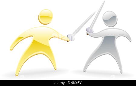 Metallic cartoon mascot character concept. Sword fight duel Stock ...