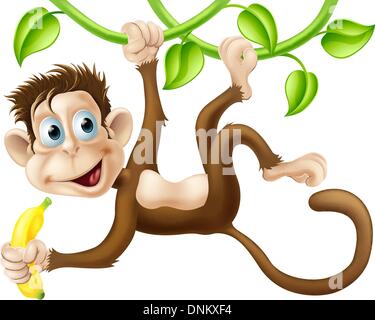 Monkey hanging from vine illustration Stock Vector Image & Art - Alamy