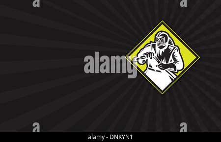 Business Card illustration of a sandblaster worker holding sandblasting ...