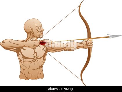Illustration of strong archer holding bow and arrow ready to release ...