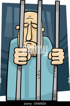 cartoon illustration of sad jailed man behind the prison bars Stock ...