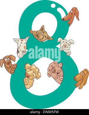 cartoon illustration with number eight and dogs Stock Vector Image ...