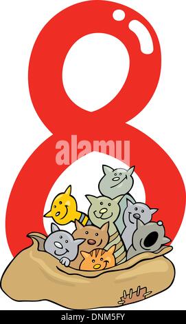 cartoon illustration with number eight and cats Stock Vector Image ...