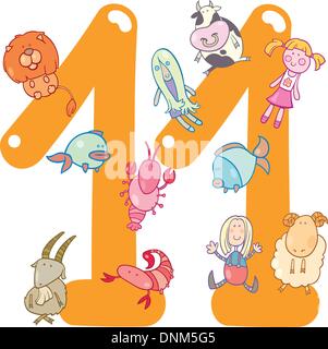 Cartoon Illustration of Number Eleven with Funny Cats and Kittens ...