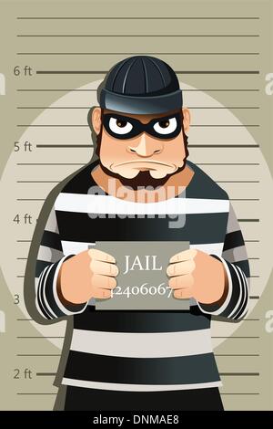 Cartoon arrested gangster mugshot. Arrested criminal holds board for ...