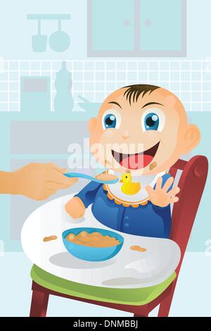Vector illustration cartoon mother feeding baby Stock Vector Art ...