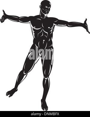 illustration of a Male human anatomy standing side view from waist up ...