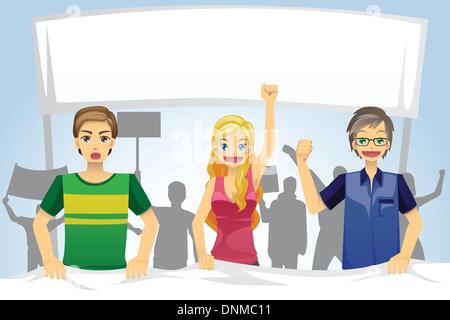 Cartoon Drawing of Group of People Protesting With Yes Signs Stock ...