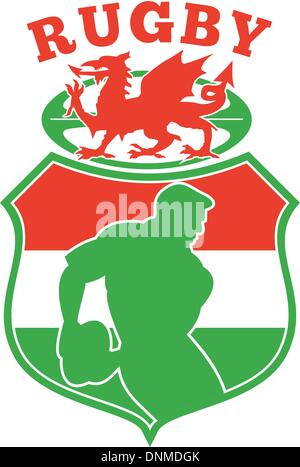 illustration of a rugby ball with Welsh dragon and words Wales on ...