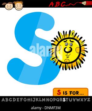 Funny alphabet. Letter S - sun. ABC square flash cards. Cartoon ...